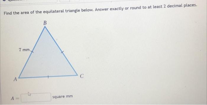 Solved Find the area of the equilateral triangle below. | Chegg.com