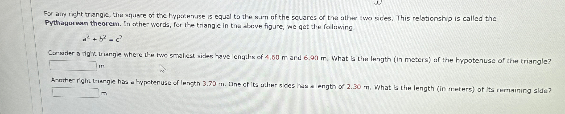 Solved For any right triangle, the square of the hypotenuse | Chegg.com