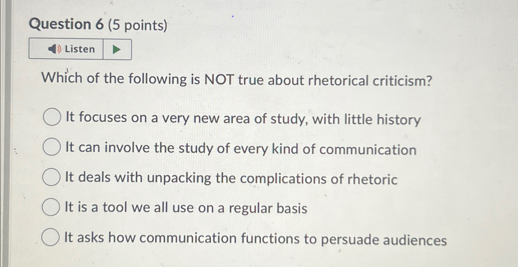 Solved Question 6 (5 ﻿points)Which of the following is NOT | Chegg.com