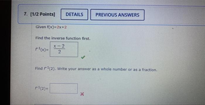 Solved Given f(x)=2x+2 Find the inverse function first. | Chegg.com