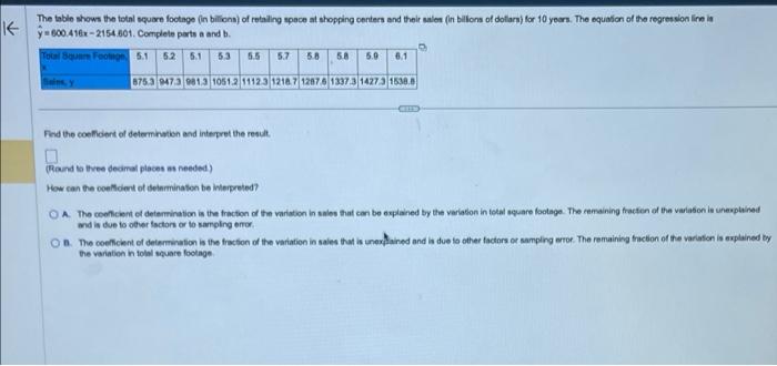 Solved The table shows the total equare foctage (in bilions) | Chegg.com