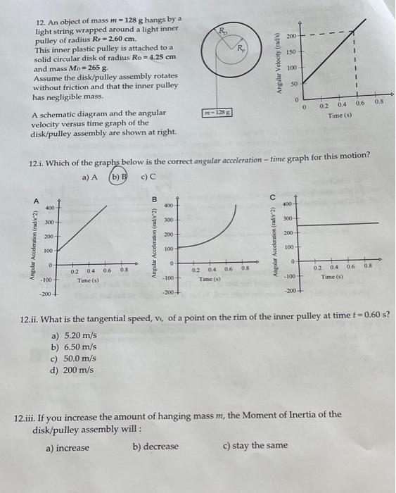 Solved 12. An object of mass m=128 g hangs by a light string | Chegg.com