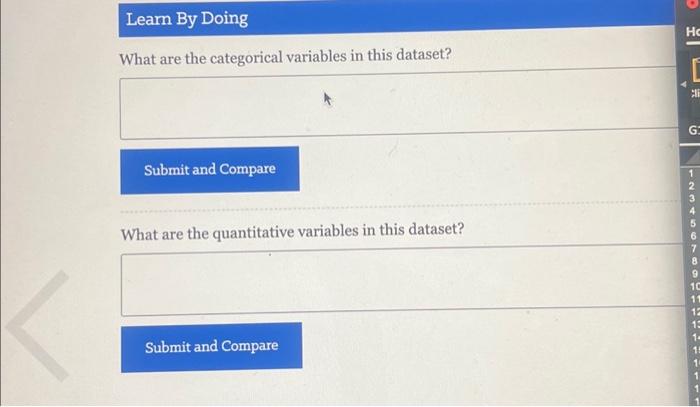 Learn By Doing What are the categorical variables in | Chegg.com