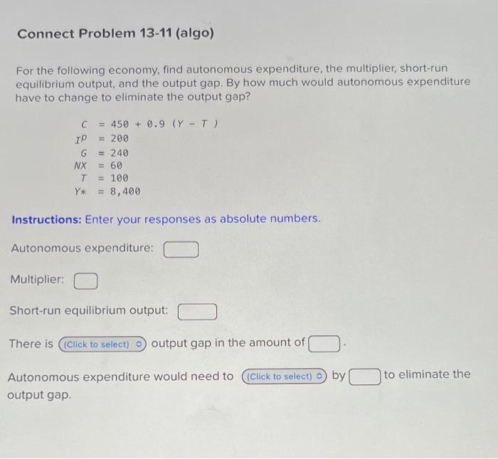 Solved For the following economy, find autonomous | Chegg.com