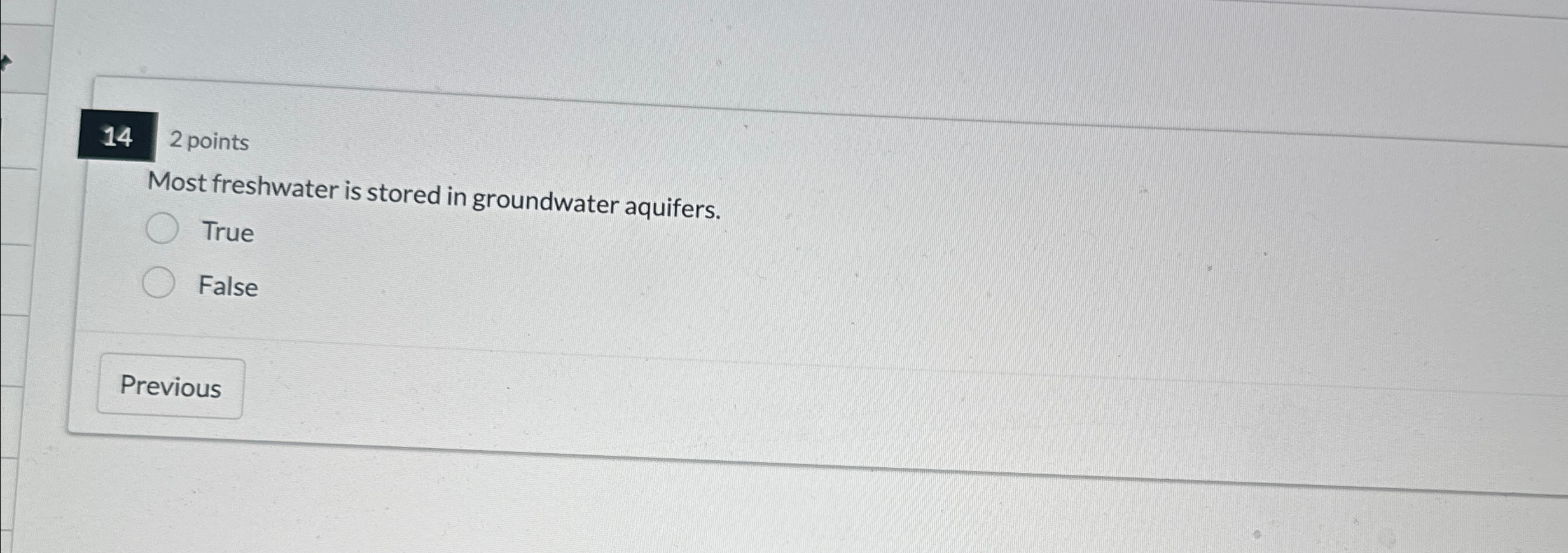 Solved 142 pointsMost freshwater is stored in groundwater | Chegg.com Solved 142 pointsMost freshwater is stored in groundwater | Chegg.com