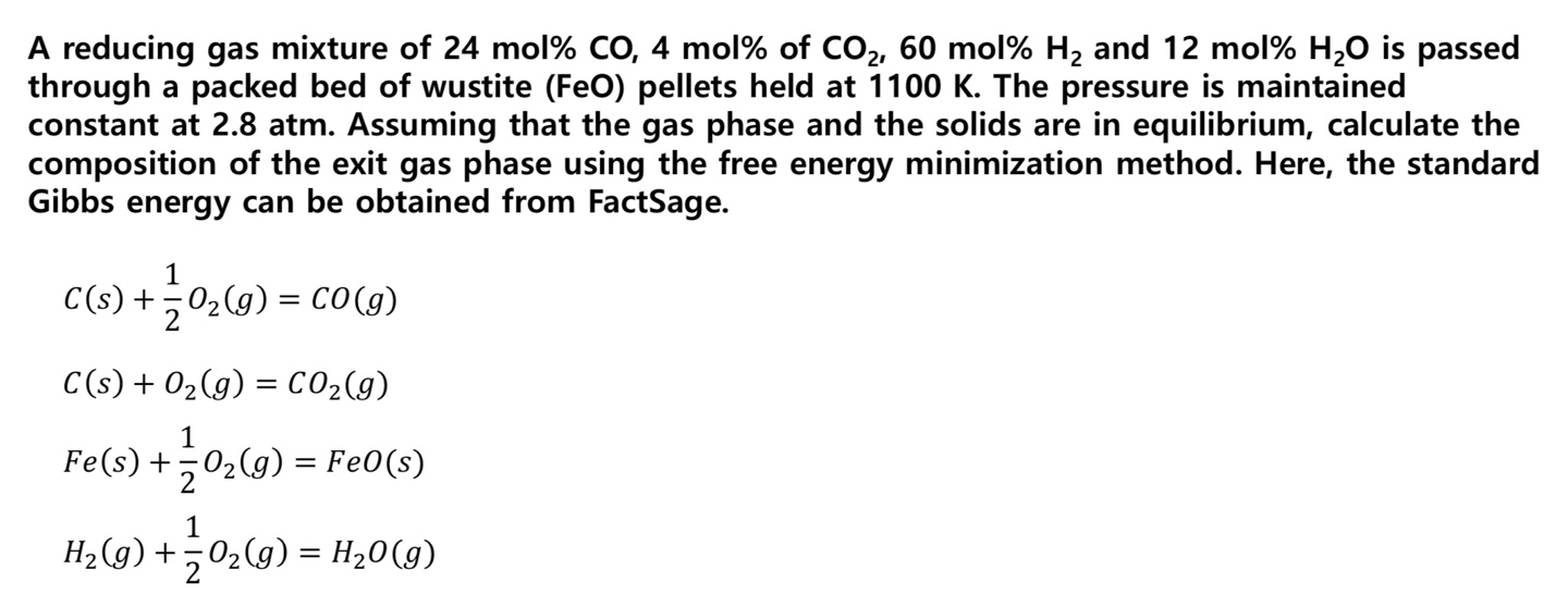 Solved A reducing gas mixture of 24mol%CO,4mol% ﻿of | Chegg.com