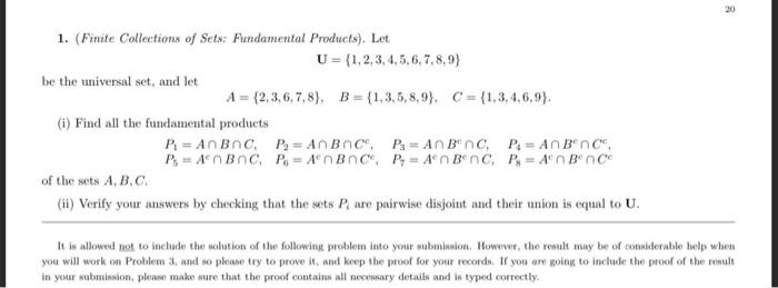 Solved 1. (Finite Collections of Sets: Fundamental | Chegg.com