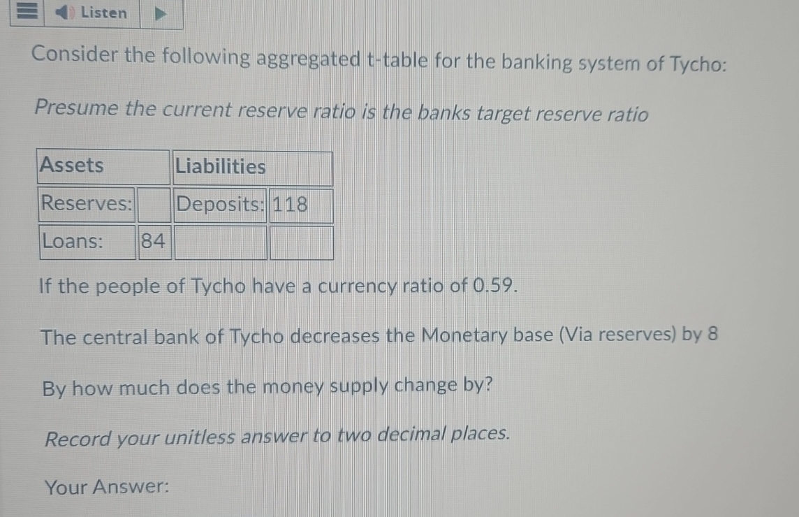 Solved ListenConsider the following aggregated t-table for | Chegg.com
