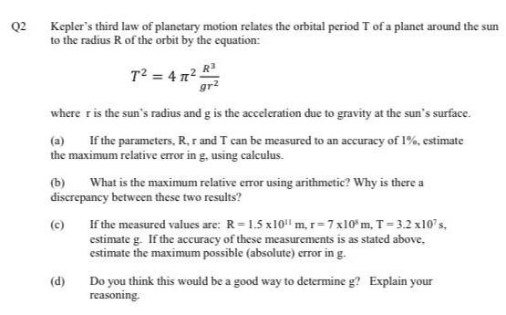 Solved Kepler's third law of planetary motion relates the | Chegg.com