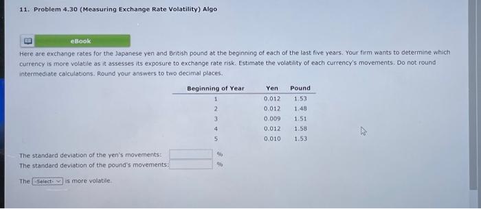Solved 11. Problem 4.30 (Measuring Exchange Rate Volatility) | Chegg.com
