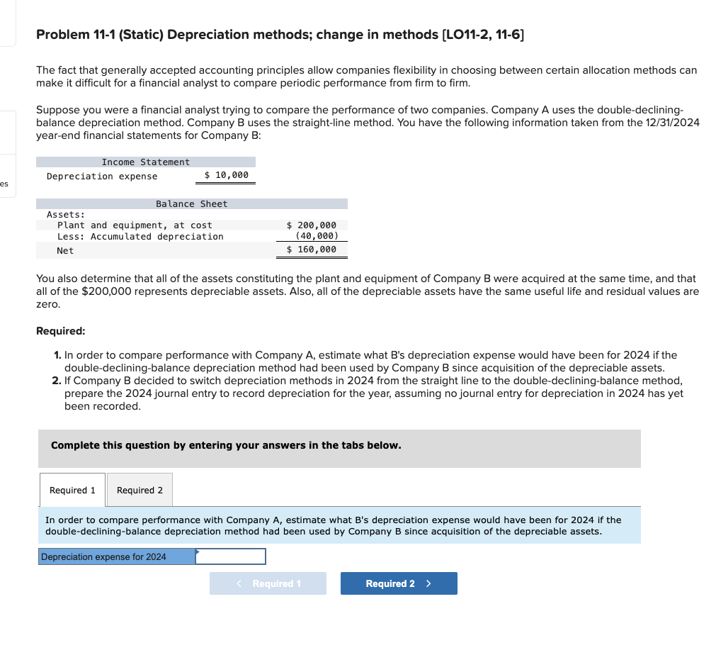 Solved Problem 11-1 (Static) ﻿Depreciation methods; change | Chegg.com