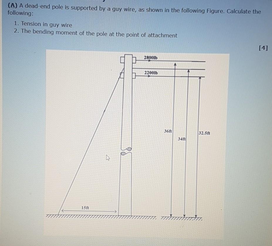 Solved (A) A dead-end pole is supported by a guy wire, as | Chegg.com