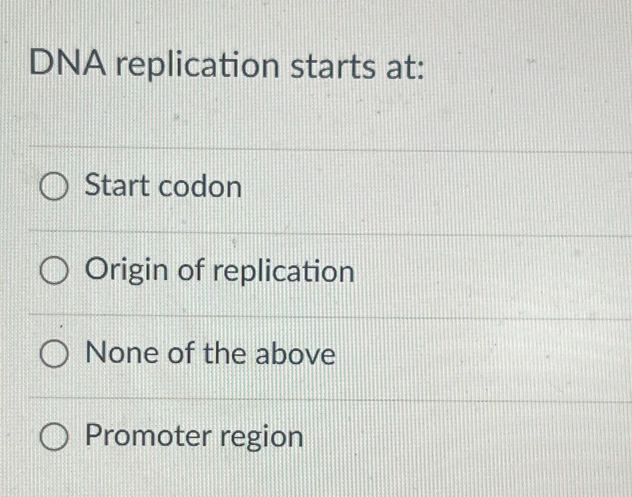 Solved DNA replication starts at:Start codonOrigin of | Chegg.com