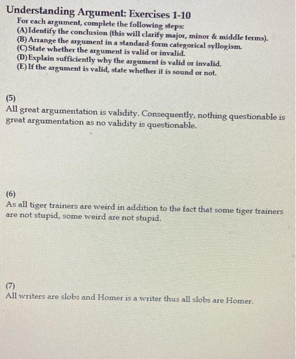 Understanding Argument: Exercises 1-10 For each | Chegg.com