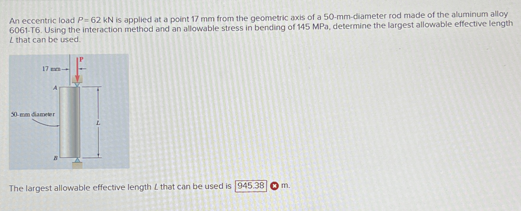 [Solved]: An eccentric load P=62kN is applied at a point 17