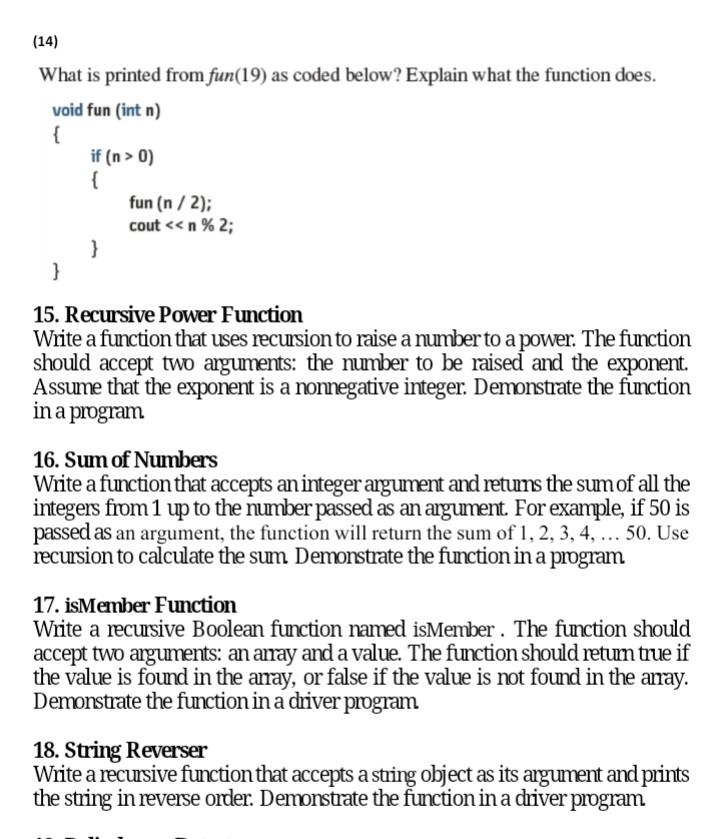 Solved What Is Printed From Fun19 As Coded Below Explain 6131
