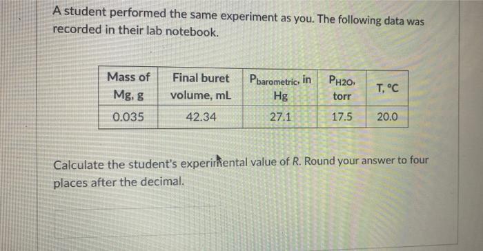 Solved A student performed the same experiment as you. The | Chegg.com