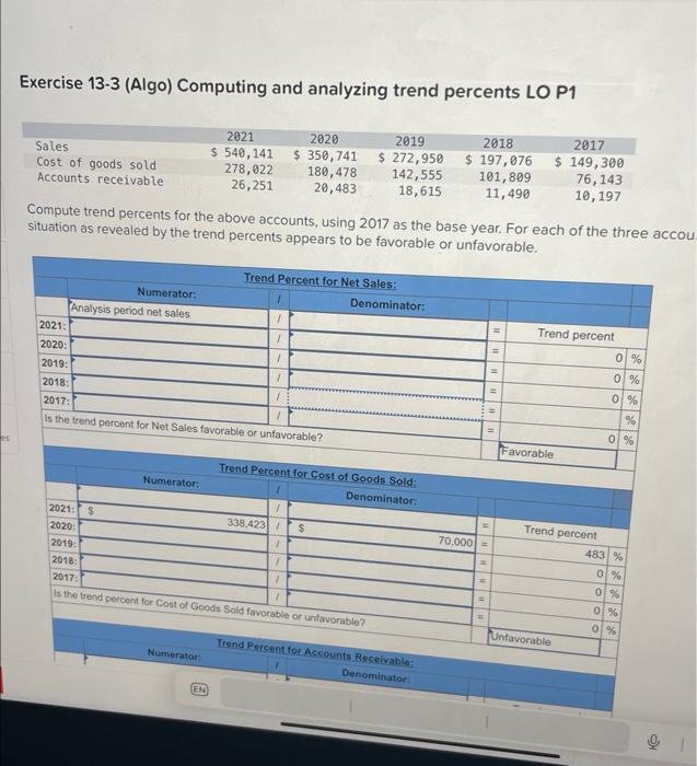 Solved Exercise 13−3 (Algo) Computing and analyzing trend | Chegg.com