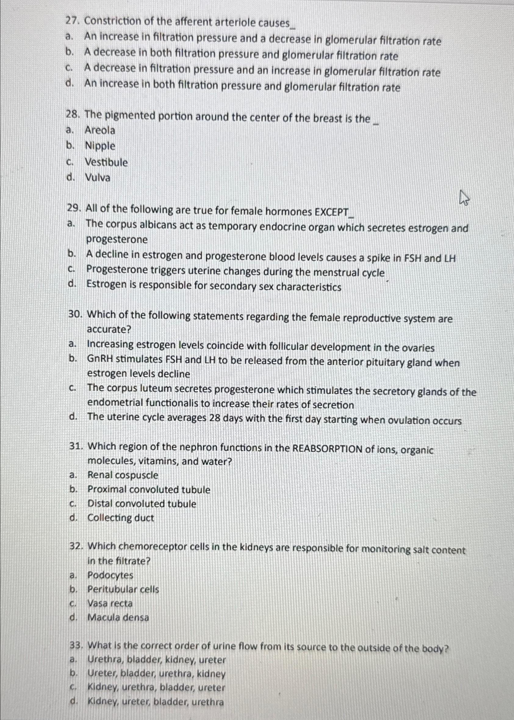 Solved Constriction of the afferent arteriole causesa. ﻿An | Chegg.com