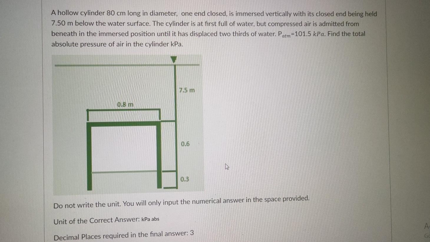 Solved A hollow cylinder 80 cm long in diameter, one end | Chegg.com