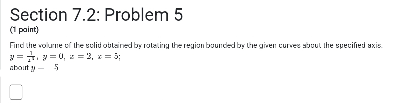 Solved Section 7.2: Problem 5(1 ﻿point)Find the volume of | Chegg.com