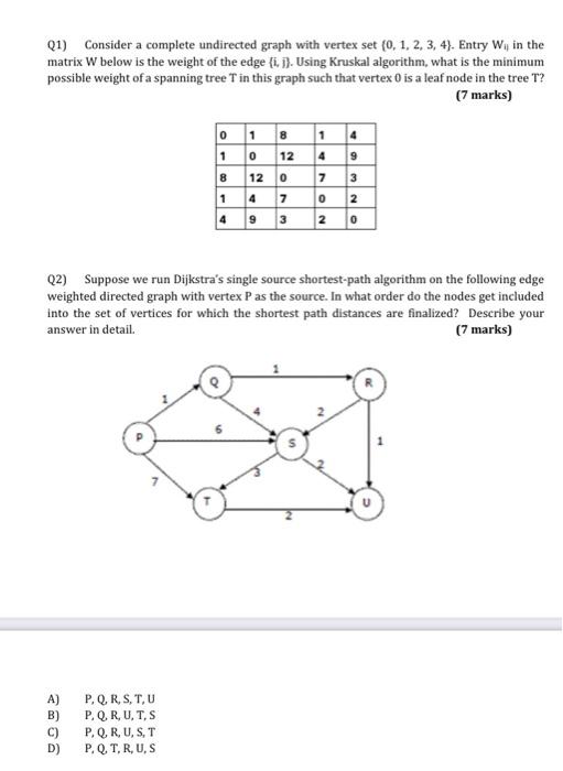 Solved 01) Consider a complete undirected graph with vertex | Chegg.com