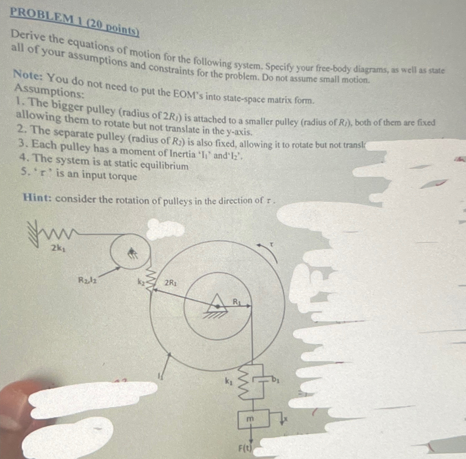 Solved PROBLEM 1 ( 20 ﻿points)Derive the equations of motion | Chegg.com