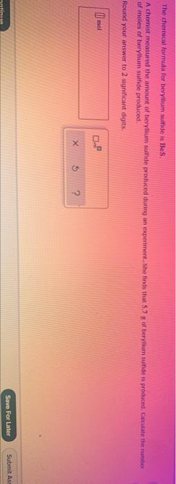 Solved The chemical formula for beryllium sulfide is Bes. A | Chegg.com
