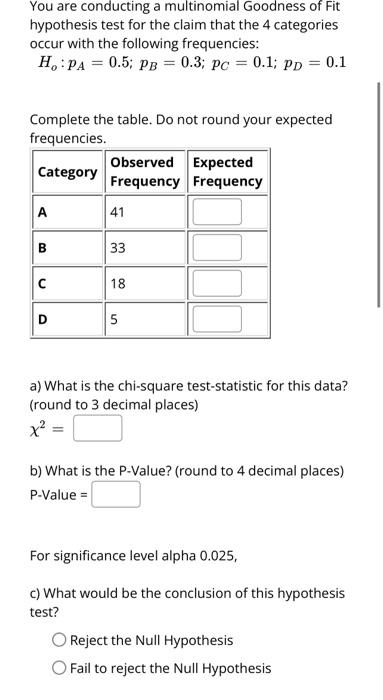 Solved You are conducting a multinomial Goodness of Fit | Chegg.com