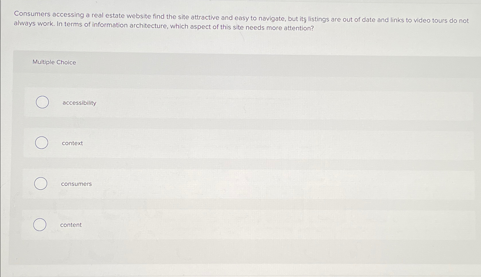 Solved Consumers accessing a real estate website find the | Chegg.com