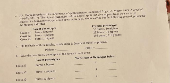 Solved 2. J.A. Moore investigated the inheritance of | Chegg.com