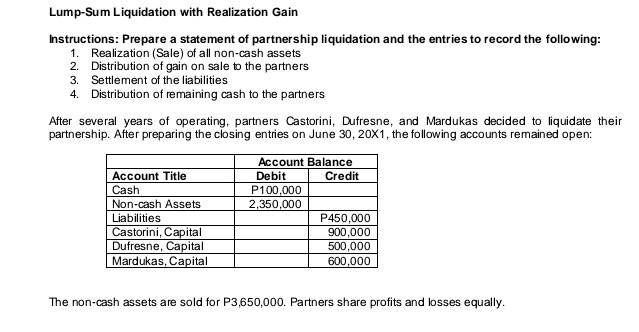 Solved Lump-Sum Liquidation with Realization Gain | Chegg.com