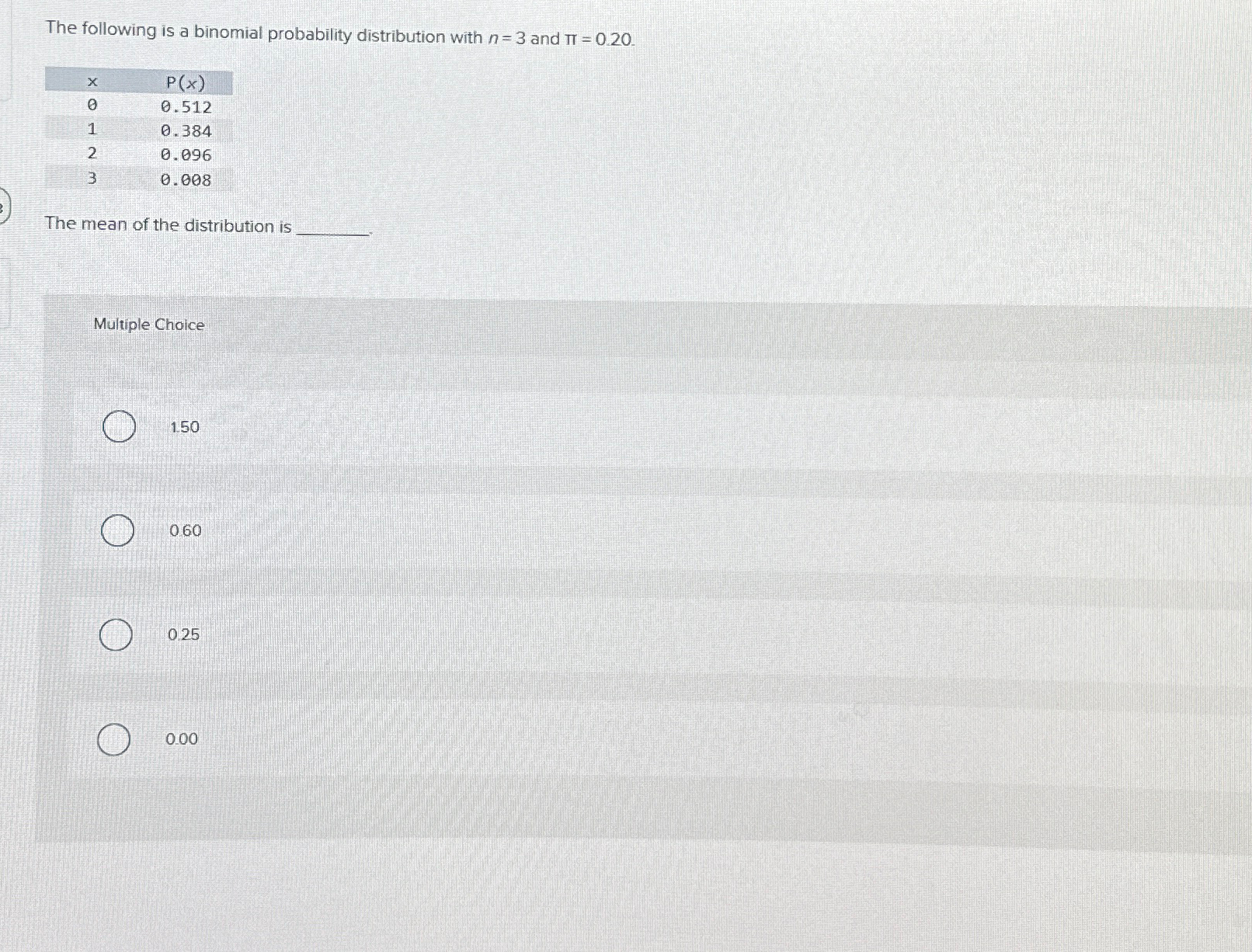 Solved The following is a binomial probability distribution | Chegg.com
