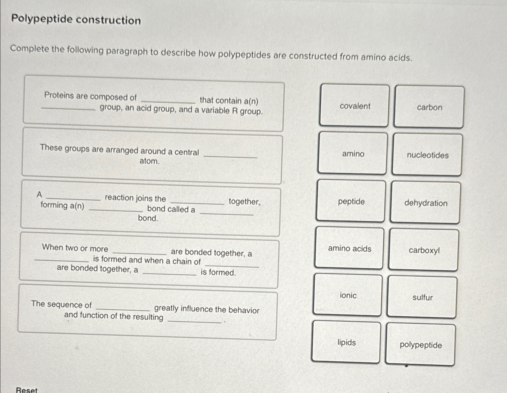 Solved Polypeptide constructionComplete the following | Chegg.com