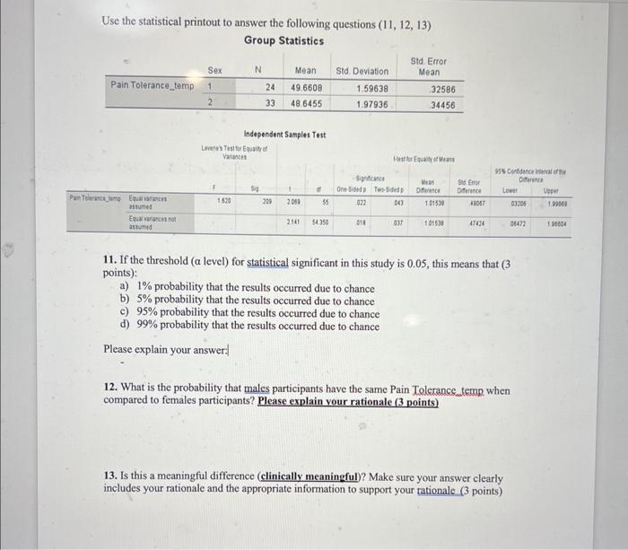 Solved Use the statistical printout to answer the following | Chegg.com
