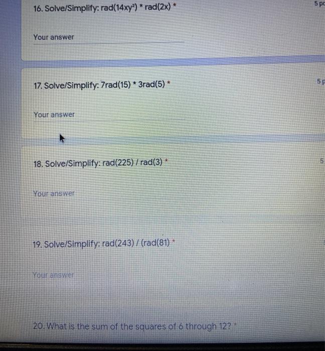 Solved 5 points 11. Solve/Simplify: rad (12575) Your answer | Chegg.com