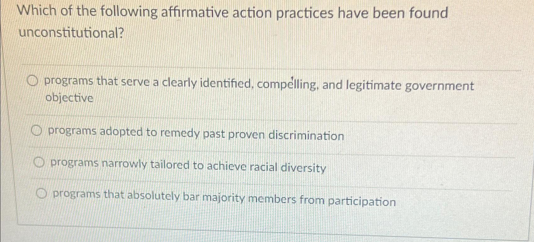 Solved Which of the following affirmative action practices | Chegg.com