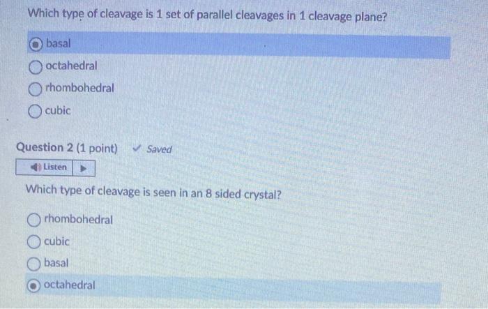 Solved Which type of cleavage is 1 set of parallel cleavages | Chegg.com