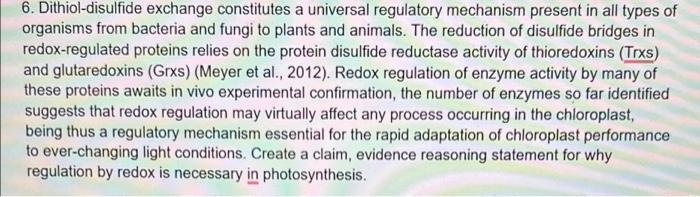 Solved 6. Dithiol-disulfide exchange constitutes a universal | Chegg.com