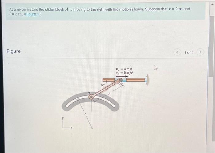 Solved At a given instant the slider block A is moving to | Chegg.com