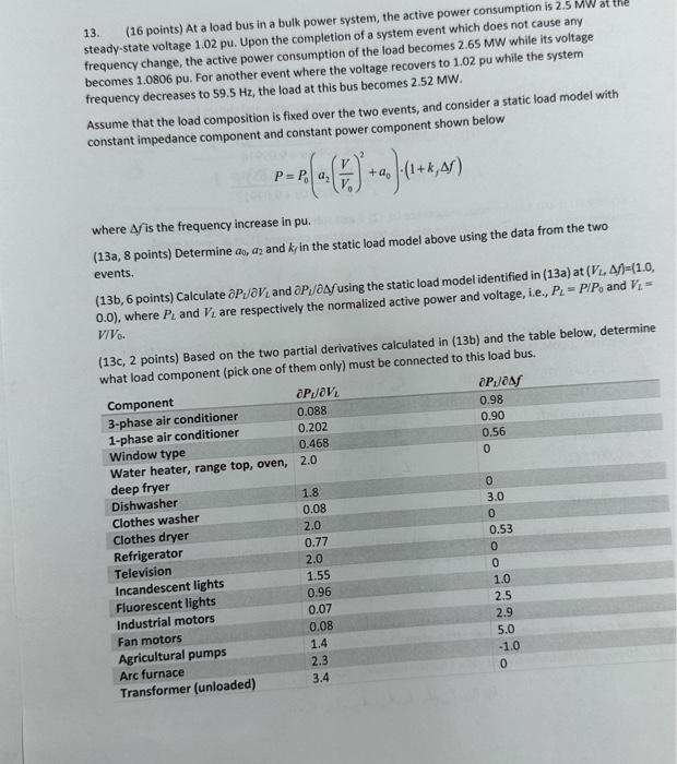 13. (16 points) At a load bus in a bulk power system, | Chegg.com