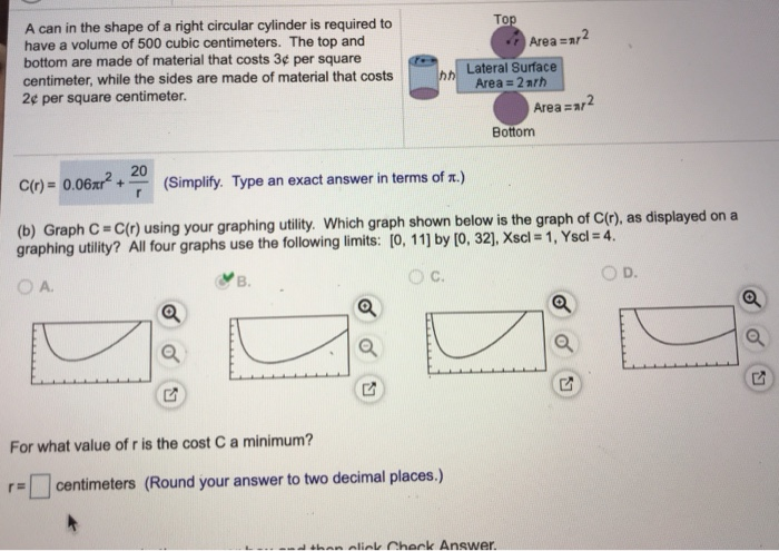 Solved Top Area = r2 A can in the shape of a right circular | Chegg.com