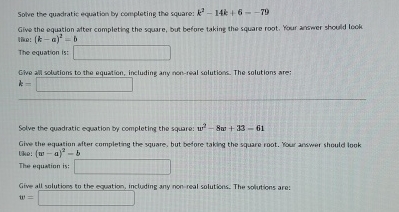 Solved Solve the quadrat ic equation by completing the | Chegg.com