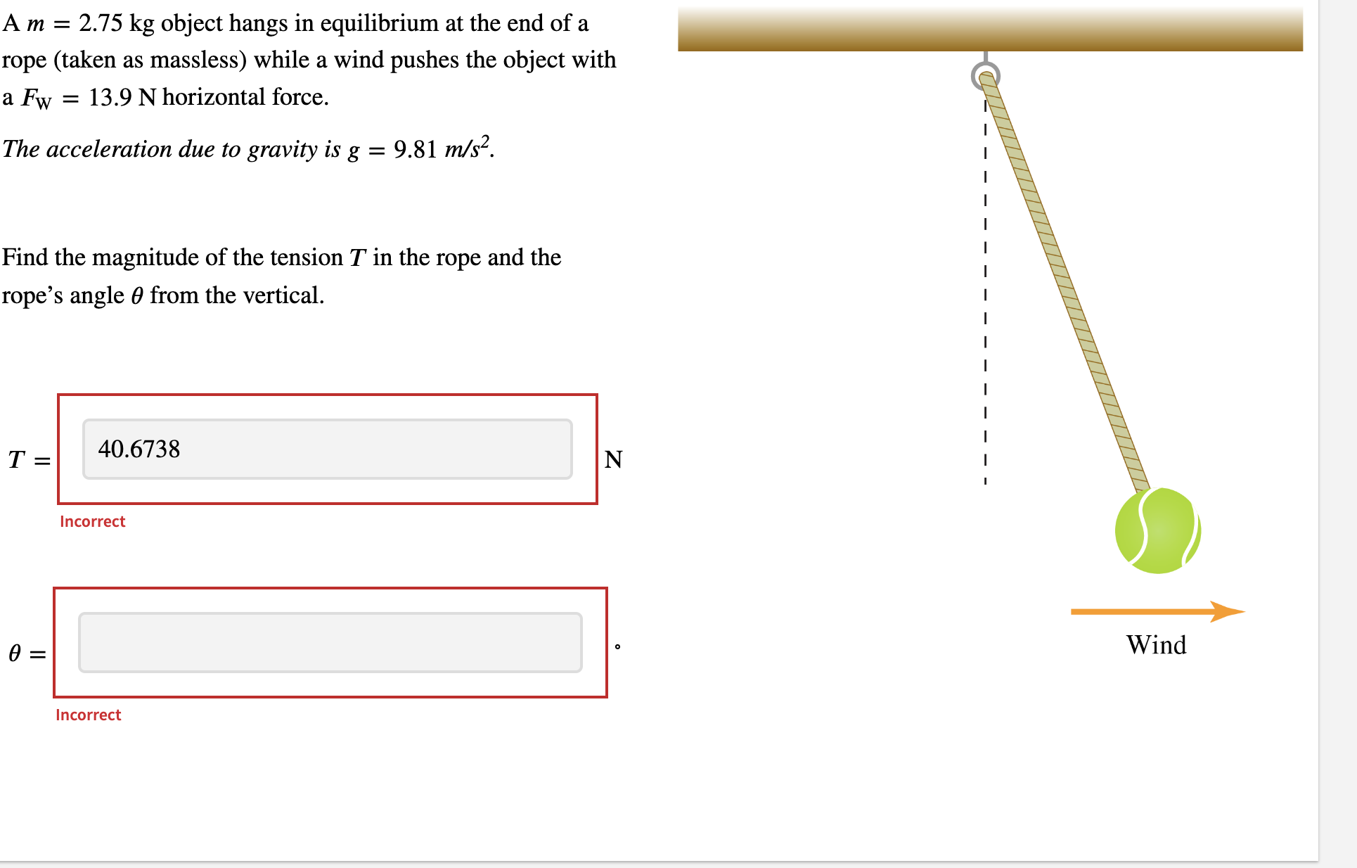 Solved A m=2.75kg ﻿object hangs in equilibrium at the end of | Chegg.com