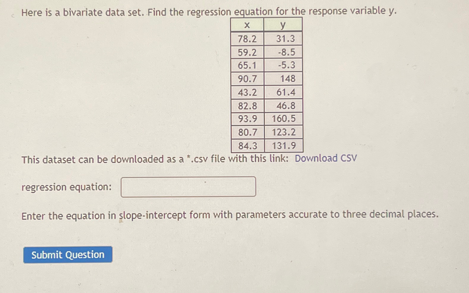 Solved Here is a bivariate data set. Find the regression | Chegg.com