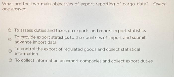 Solved What are the two main objectives of export reporting | Chegg.com