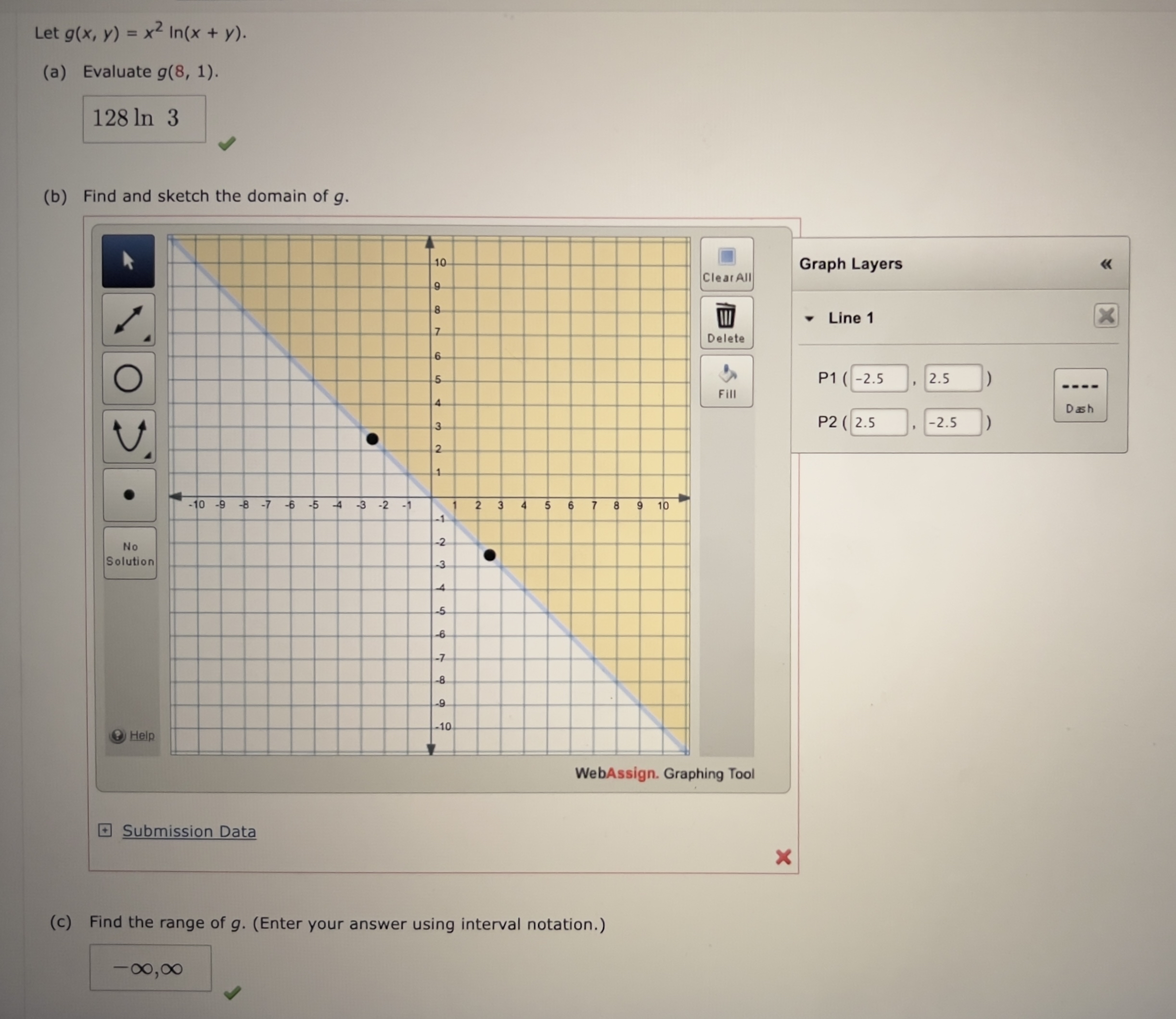 Let g(x,y)=x2ln(x y).(a) Evaluate g(8,1).(b) Find | Chegg.com Let g(x,y)=x2ln(x y).(a) Evaluate g(8,1).(b) Find | Chegg.com