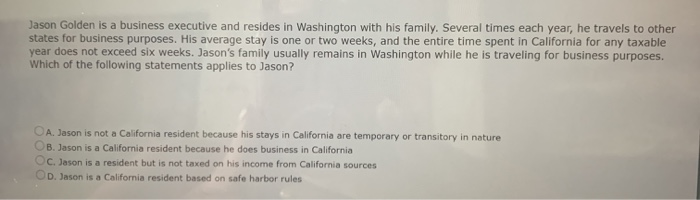 Solved Jason Golden is a business executive and resides in | Chegg.com