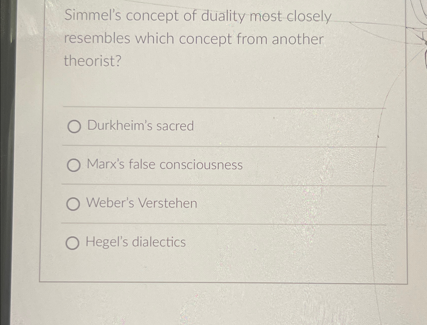 Solved Simmel's concept of duality most closely resembles | Chegg.com