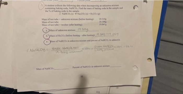 Solved How to find the mass of NaHCO3 and percent of NaHCO3 | Chegg.com